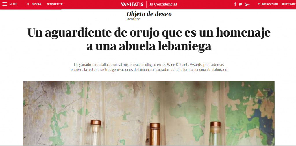 La revista Vanitatis , de El Confidencial , habla sobre nuestro orujo ...